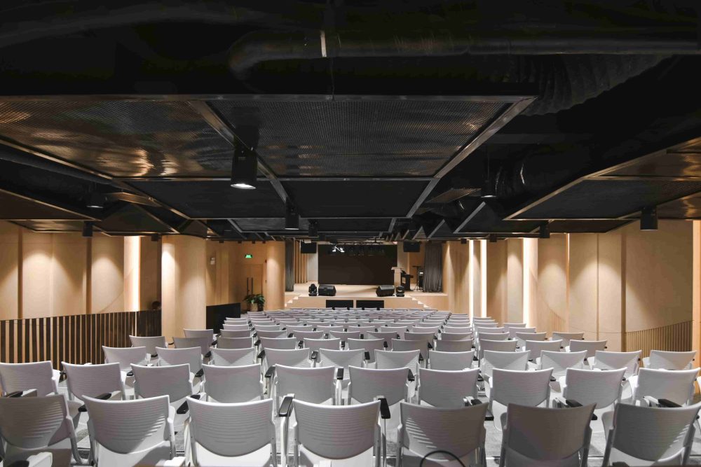 Impressive VSSS Auditorium Interior Design with Smart Acoustic Wall